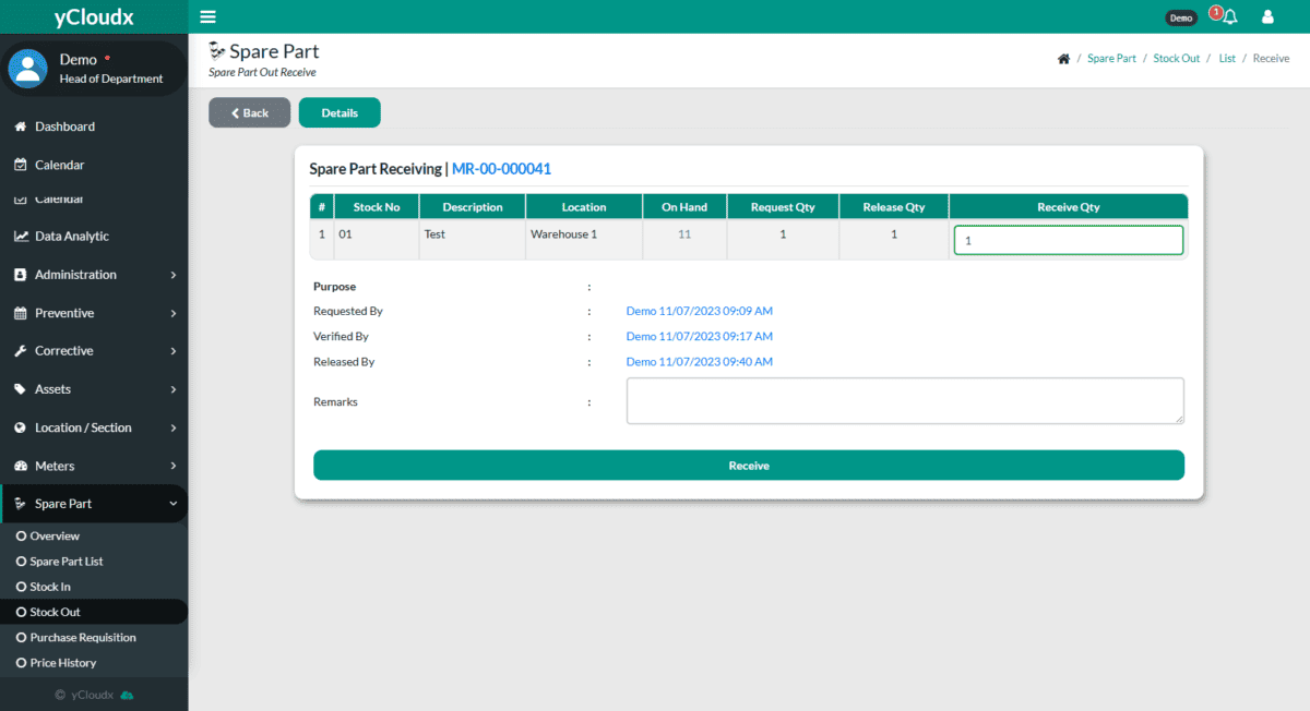How to receive stock out? - yCloudx