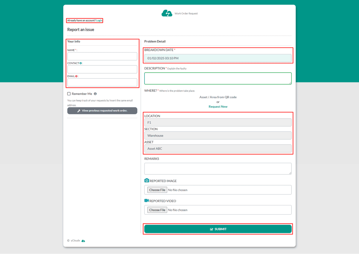 How to request new CM work order? - yCloudx