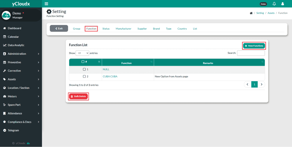 How to add, update or delete asset function? - yCloudx