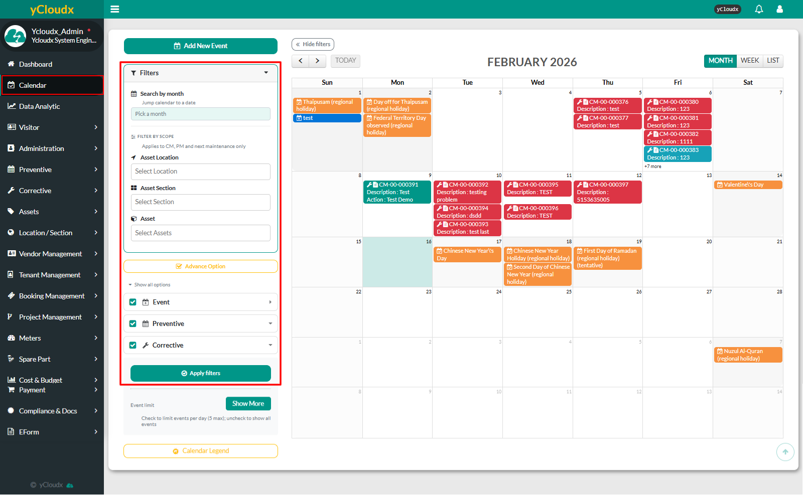 How to filter the calendar? - yCloudx
